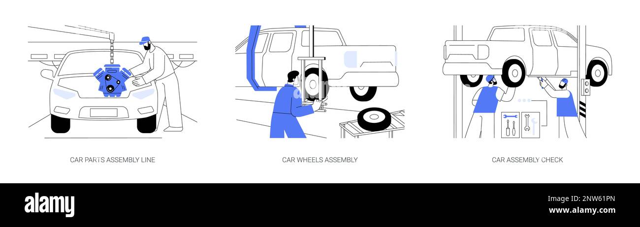 Assembly shop in automotive industry abstract concept vector ...