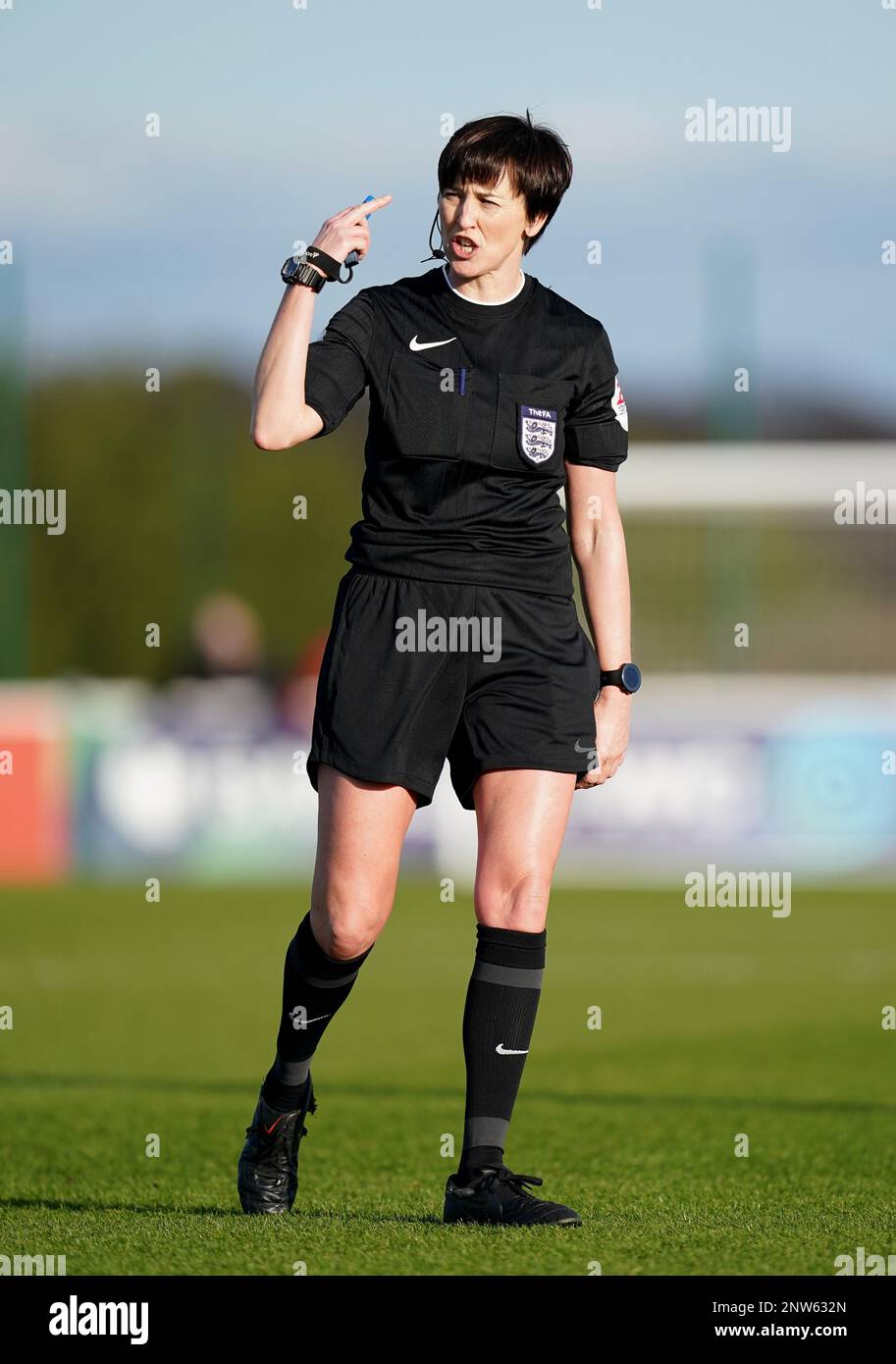 Match referee Jane Simms during the Vitality Women's FA Cup fifth round ...