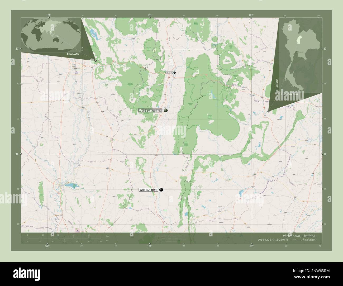 Phetchabun, province of Thailand. Open Street Map. Locations and names ...