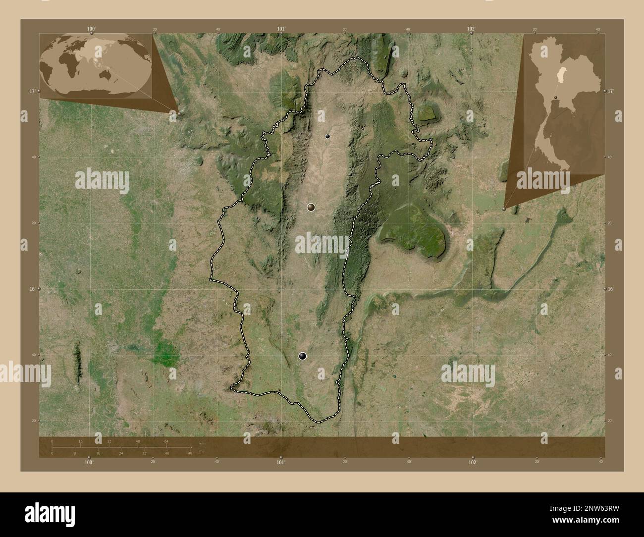 Phetchabun, province of Thailand. Low resolution satellite map ...