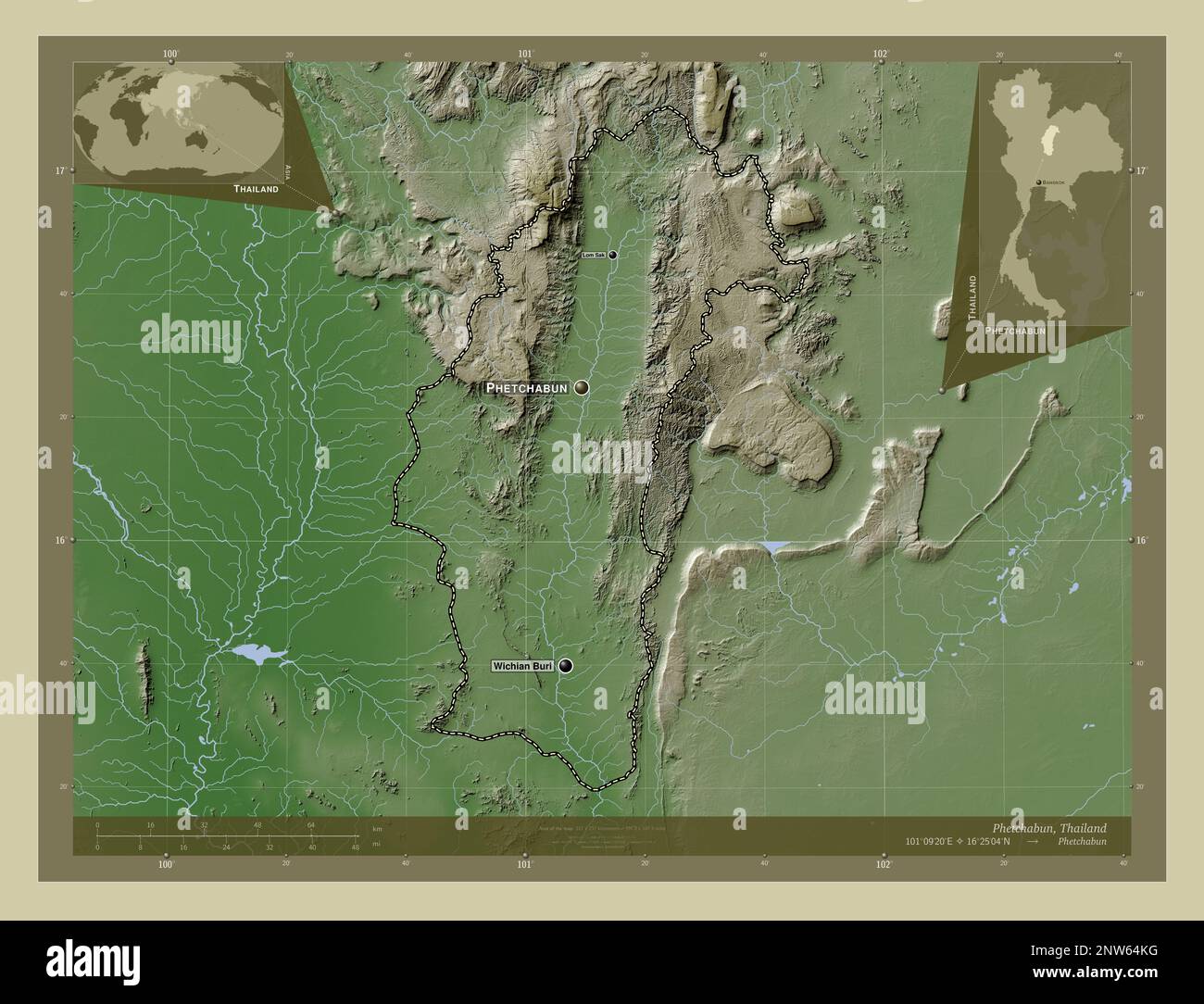 Phetchabun, province of Thailand. Elevation map colored in wiki style ...
