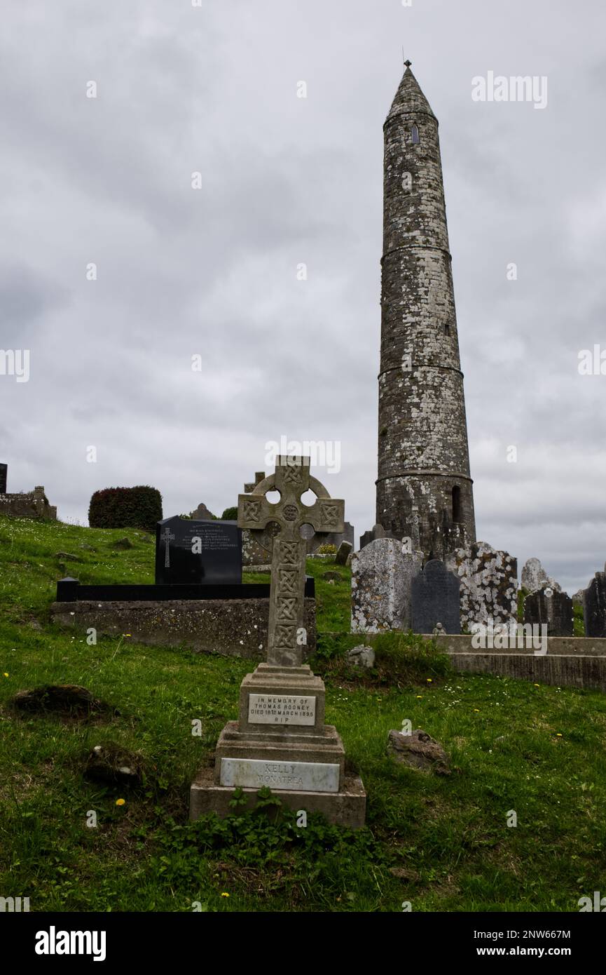 round tower in the graveyard of ruined Declan's cathedral Ardmore Co ...