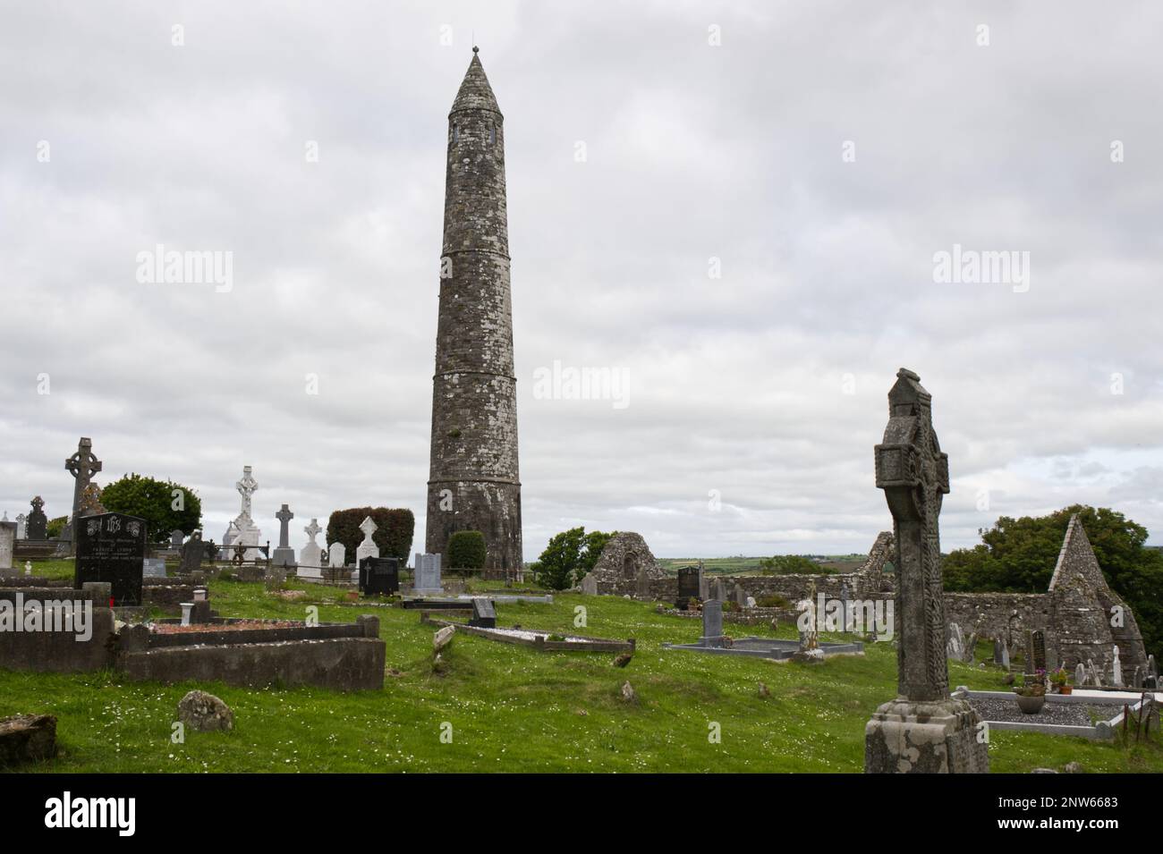 round tower in the graveyard of ruined Declan's cathedral Ardmore Co ...