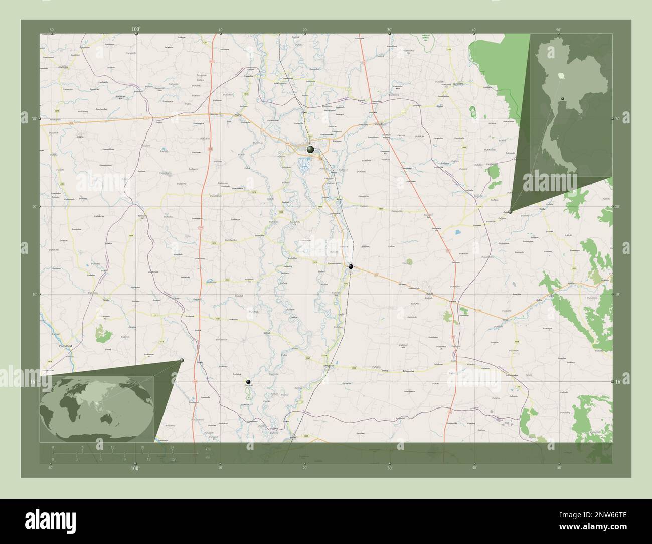 Phichit, province of Thailand. Open Street Map. Locations of major ...