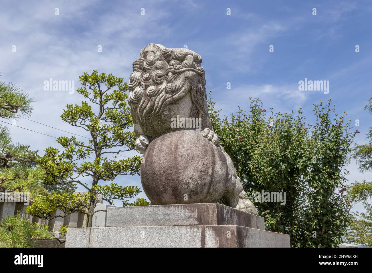 Komainu, or lion-dog, statue at onohiyoshi jinja shrine, Japan Stock ...