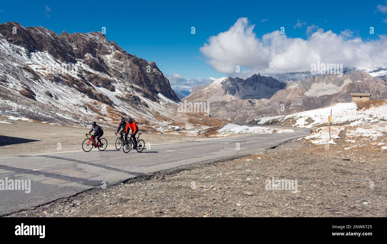 Col de Iseran, France - September 17, 2022: Group of cyclists reaching ...