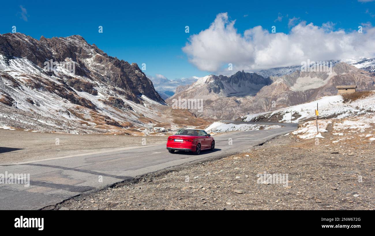 Col de Iseran, France - September 17, 2022: A red convertible car ...