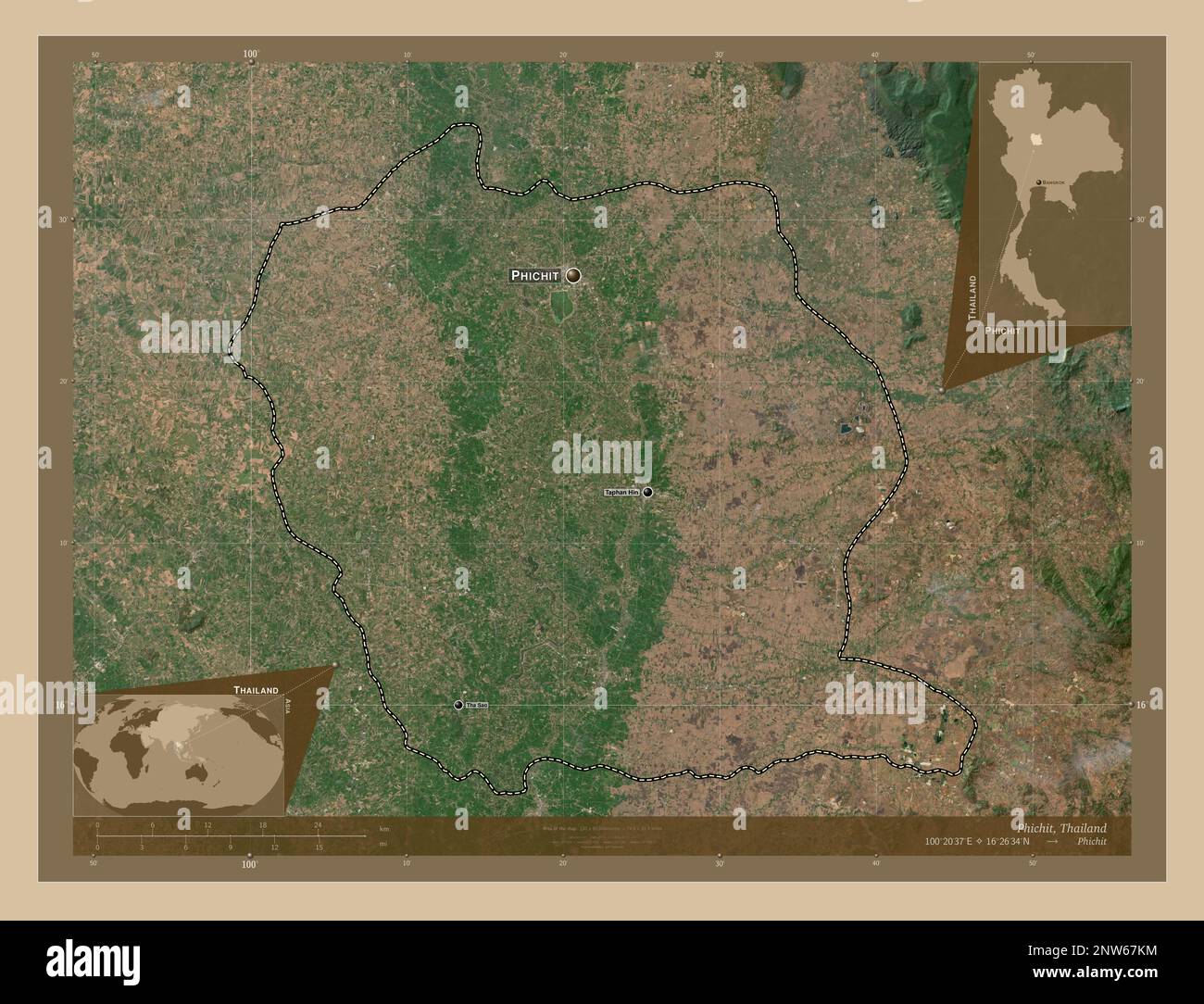 Phichit, province of Thailand. Low resolution satellite map. Locations ...