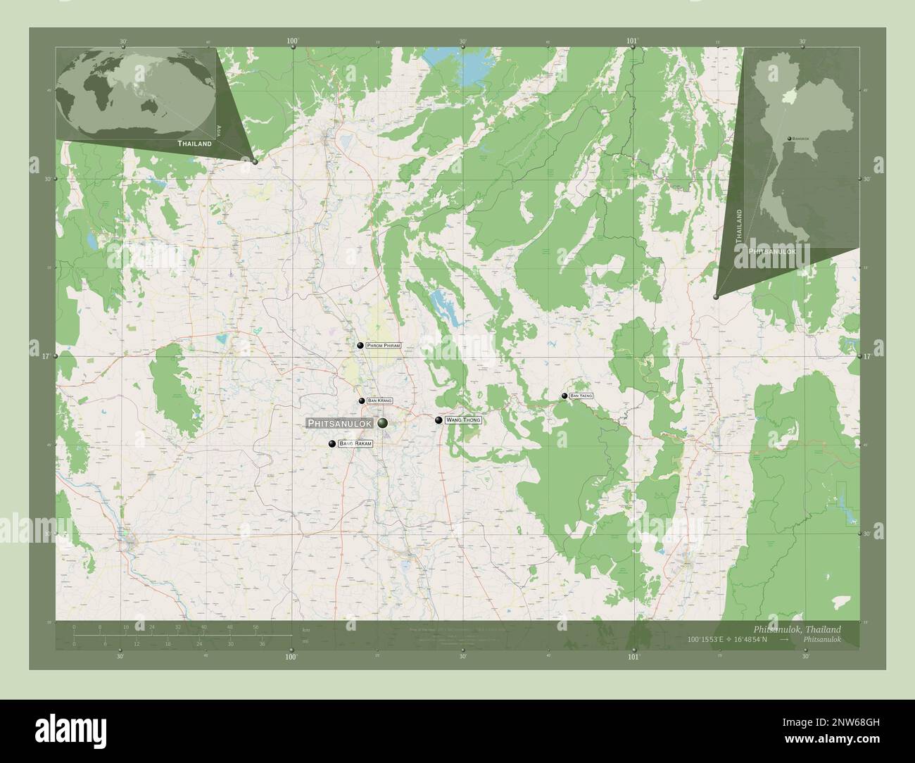 Phitsanulok, province of Thailand. Open Street Map. Locations and names ...