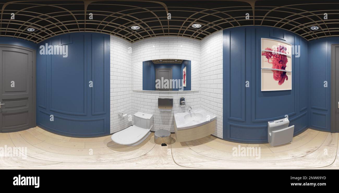 CGI panorama of the toilet interior in a modern style. 3D visualization ...