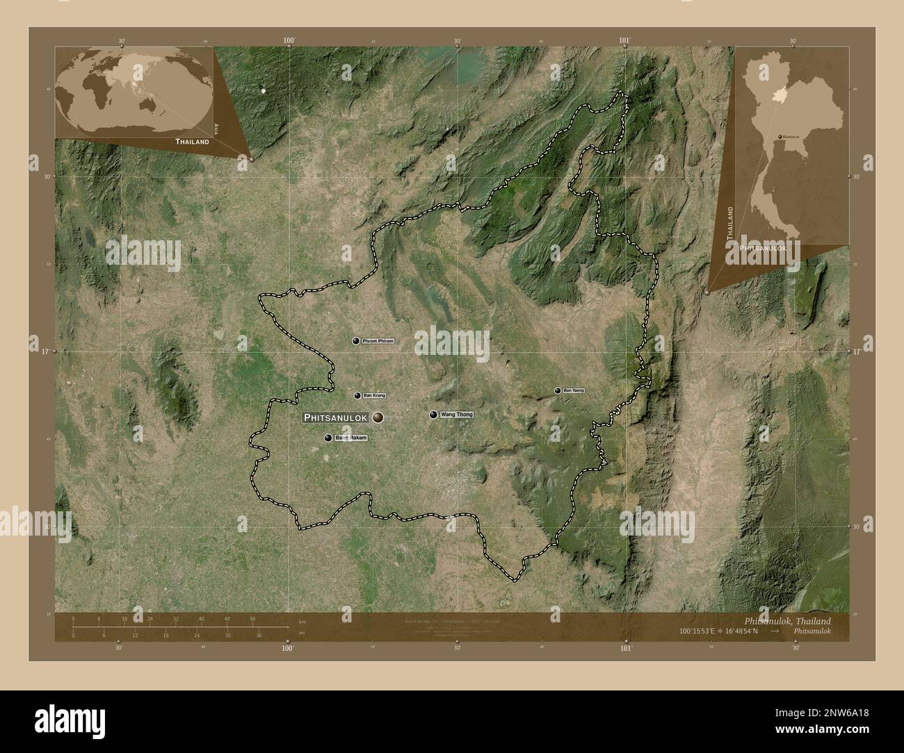 Phitsanulok, province of Thailand. Low resolution satellite map ...