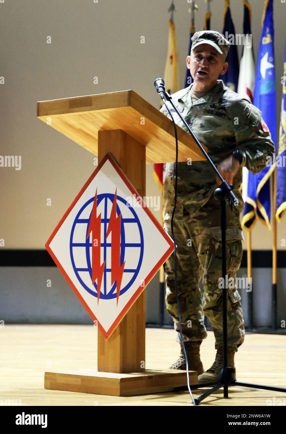 Command Sgt. Maj. Lonnie R. Null addresses attendees during his ...