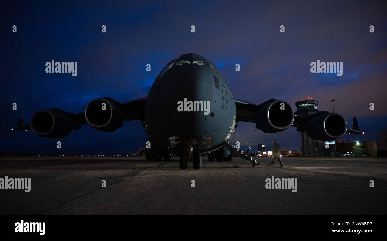 A C-17 Globemaster III assigned to Dover Air Force Base, Delaware, sits ...