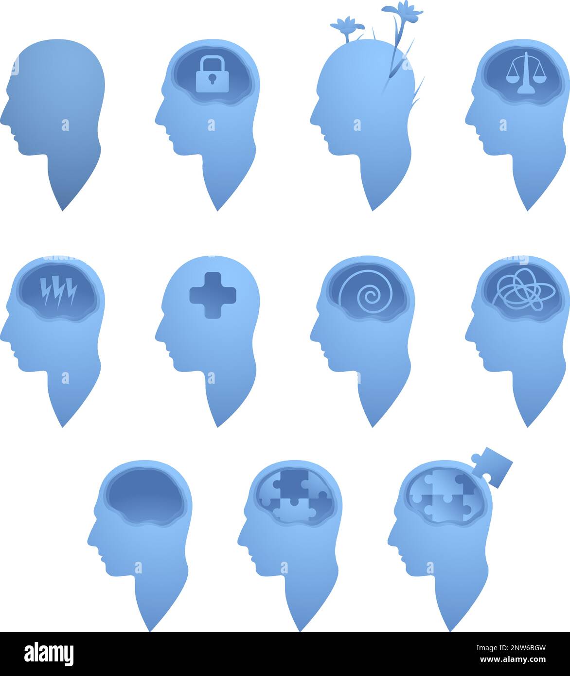 Set of psychological problems and mental health illustration ...