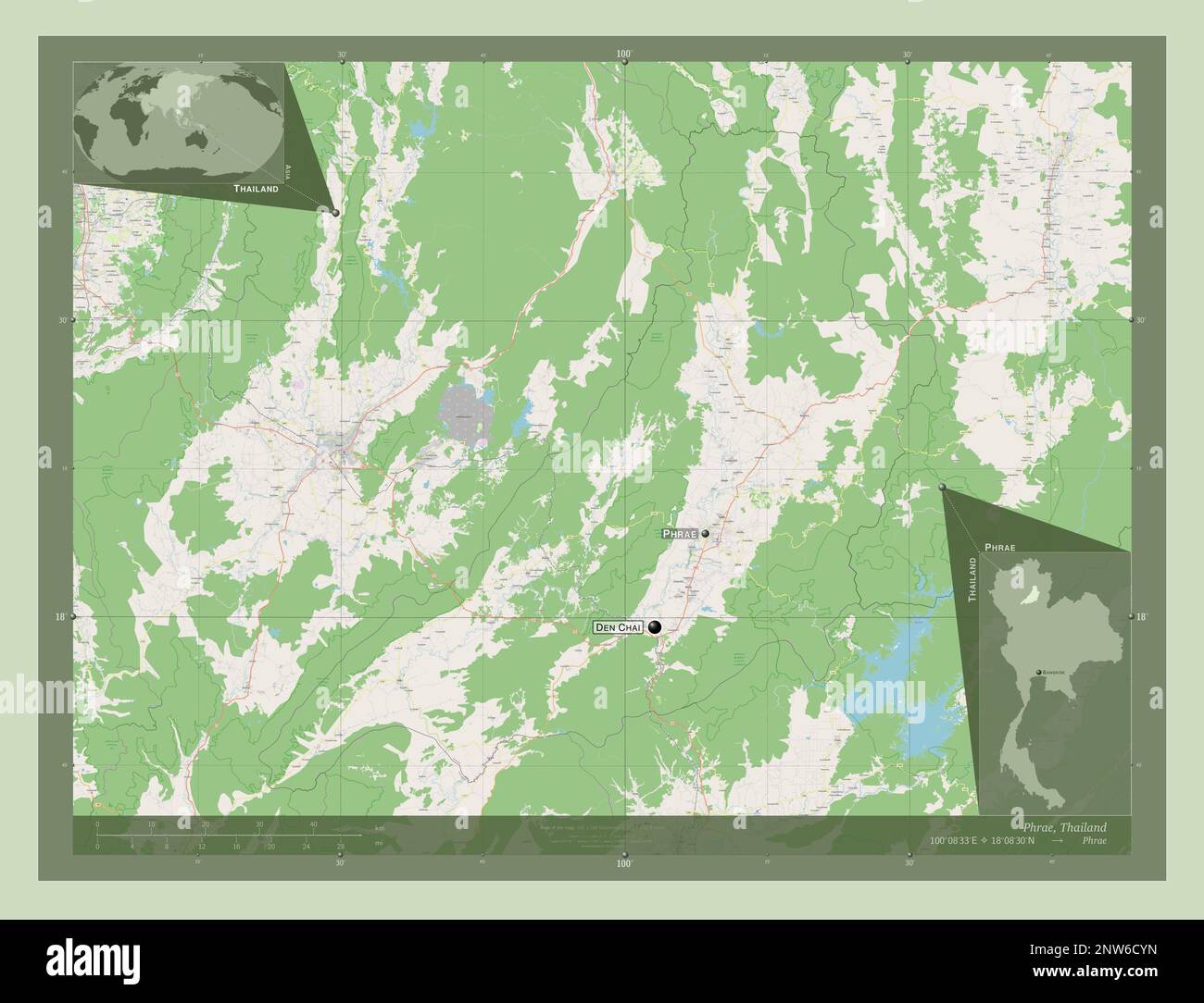 Phrae, province of Thailand. Open Street Map. Locations and names of ...