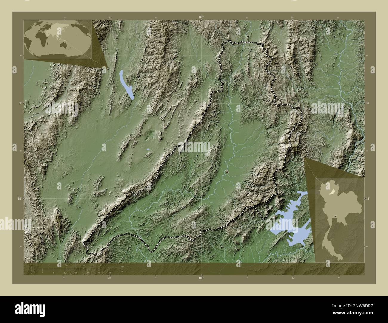 Phrae, province of Thailand. Elevation map colored in wiki style with ...