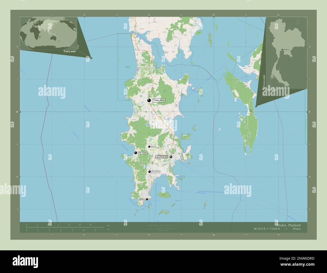 Phuket, province of Thailand. Open Street Map. Locations and names of ...