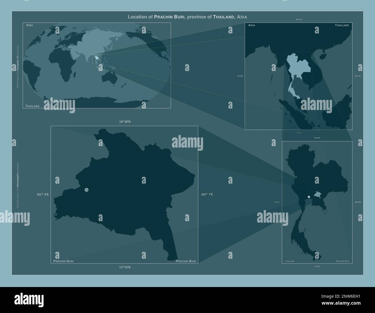 Prachin Buri, province of Thailand. Diagram showing the location of the ...