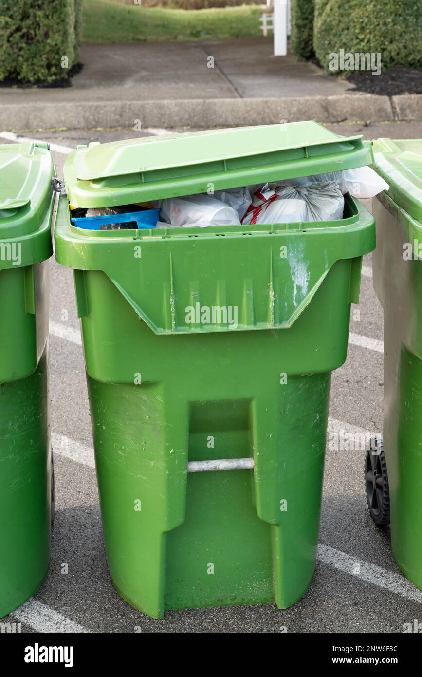 Vertical shot of a full trash container ready for a dump truck Stock ...
