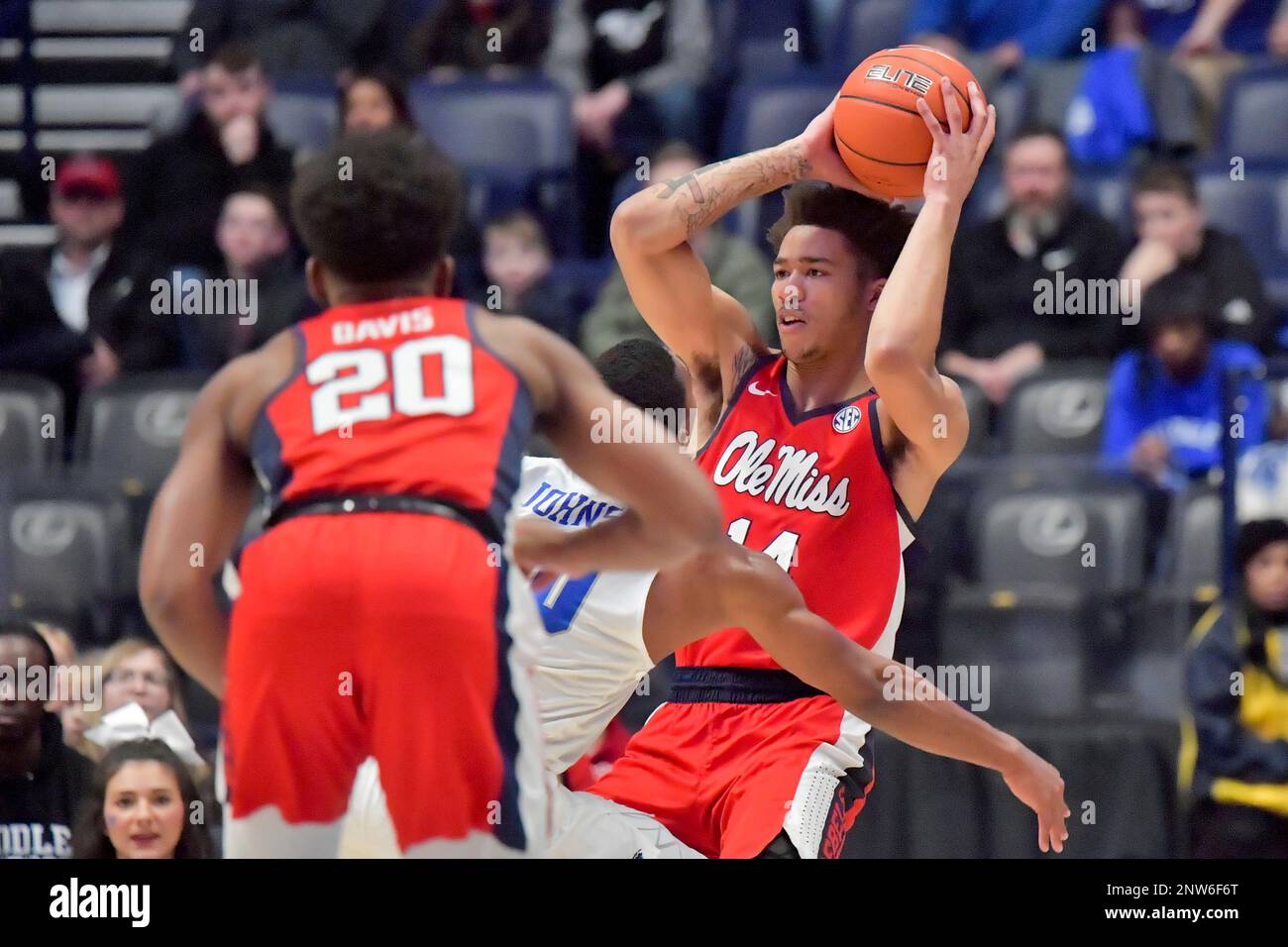 Mississippi Rebels forward KJ Buffen (14) is defended by Middle ...