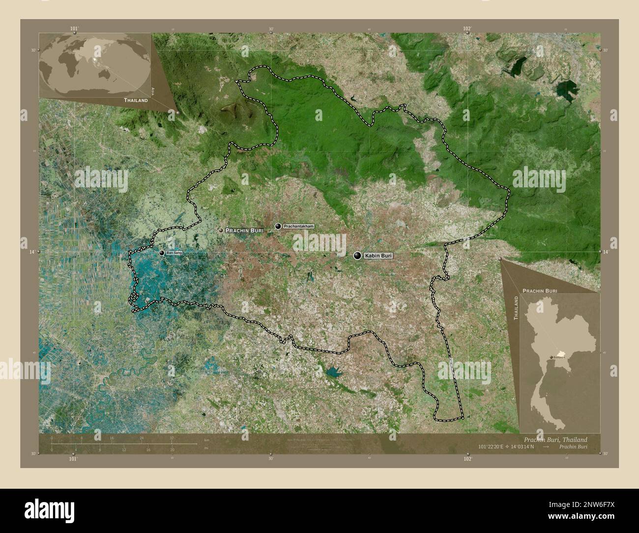 Prachin Buri, province of Thailand. High resolution satellite map ...