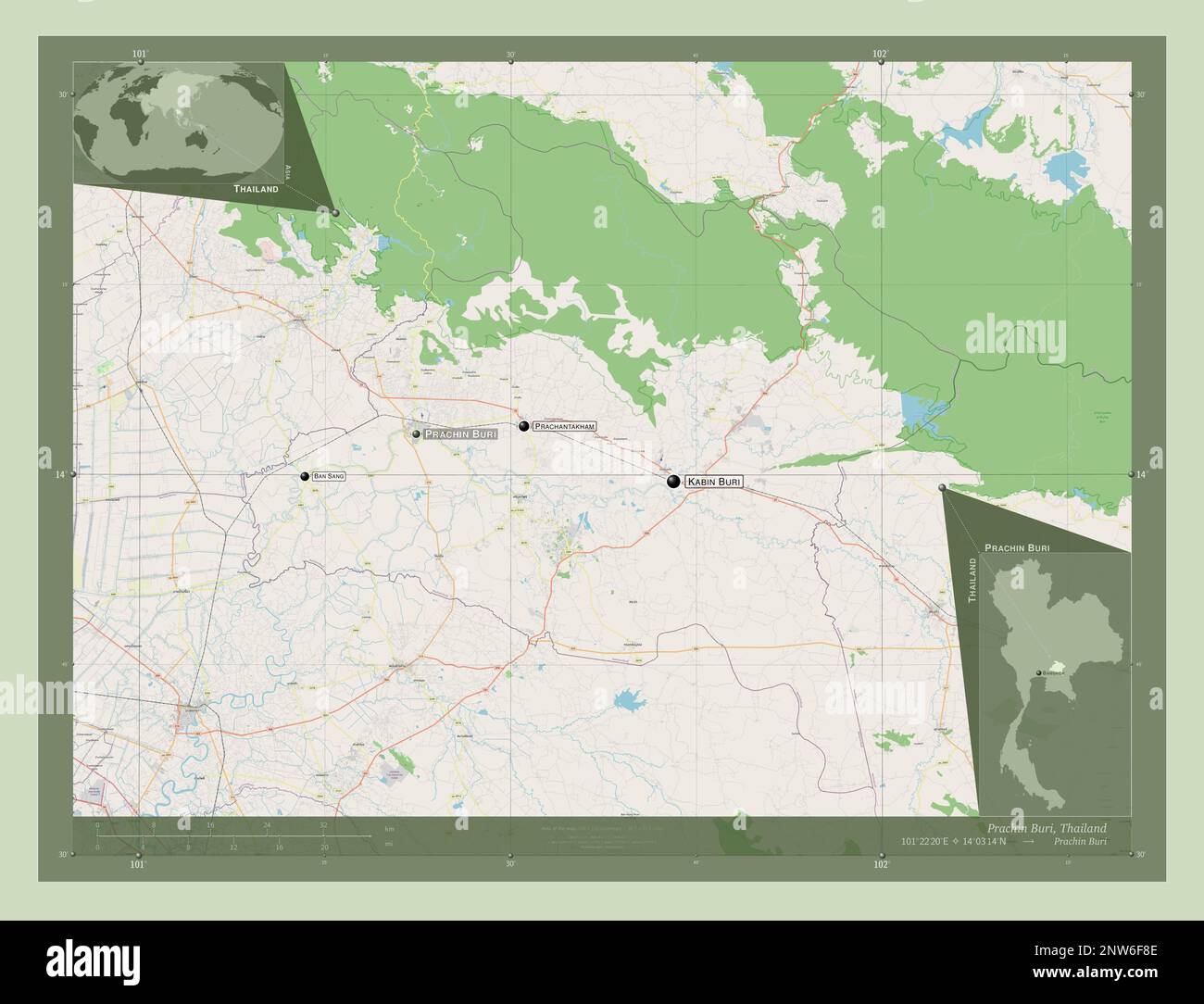 Prachin Buri, province of Thailand. Open Street Map. Locations and ...
