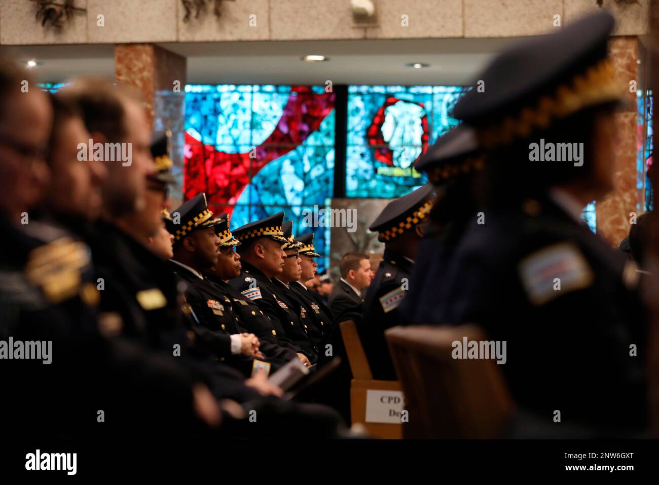 Police officers attend the funeral for Chicago police Officer Conrad ...