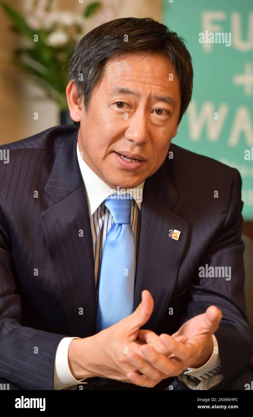 Commissioner of Japan Sports Agency Daichi Suzuki speaks about iron injection during an ...