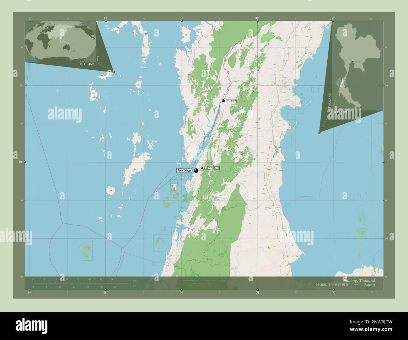 Ranong, province of Thailand. Open Street Map. Locations and names of ...