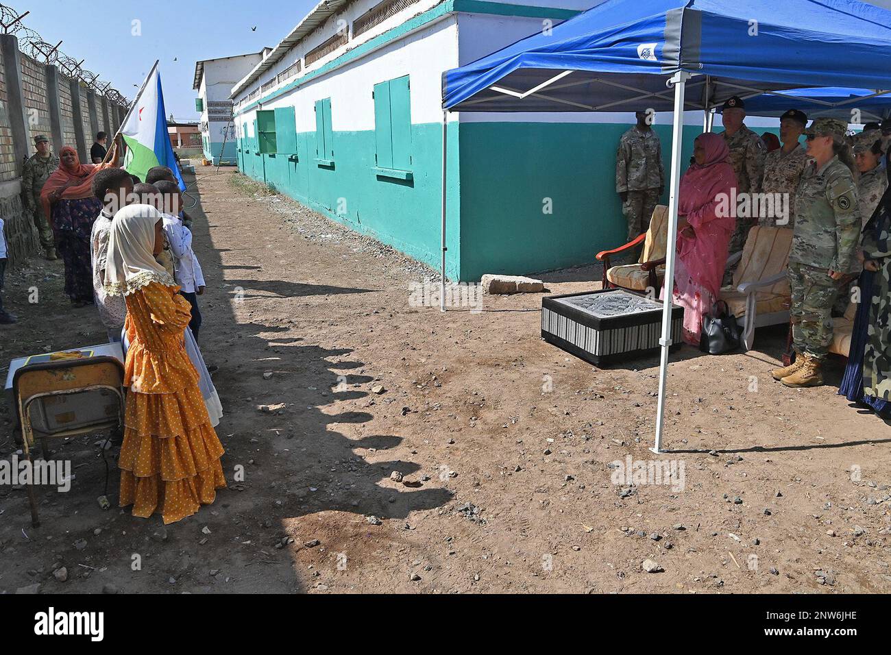 Students studying at the Balbala 3 School sing the Djiboutian National ...