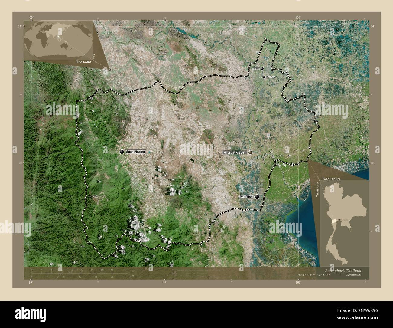 Ratchaburi, province of Thailand. High resolution satellite map ...