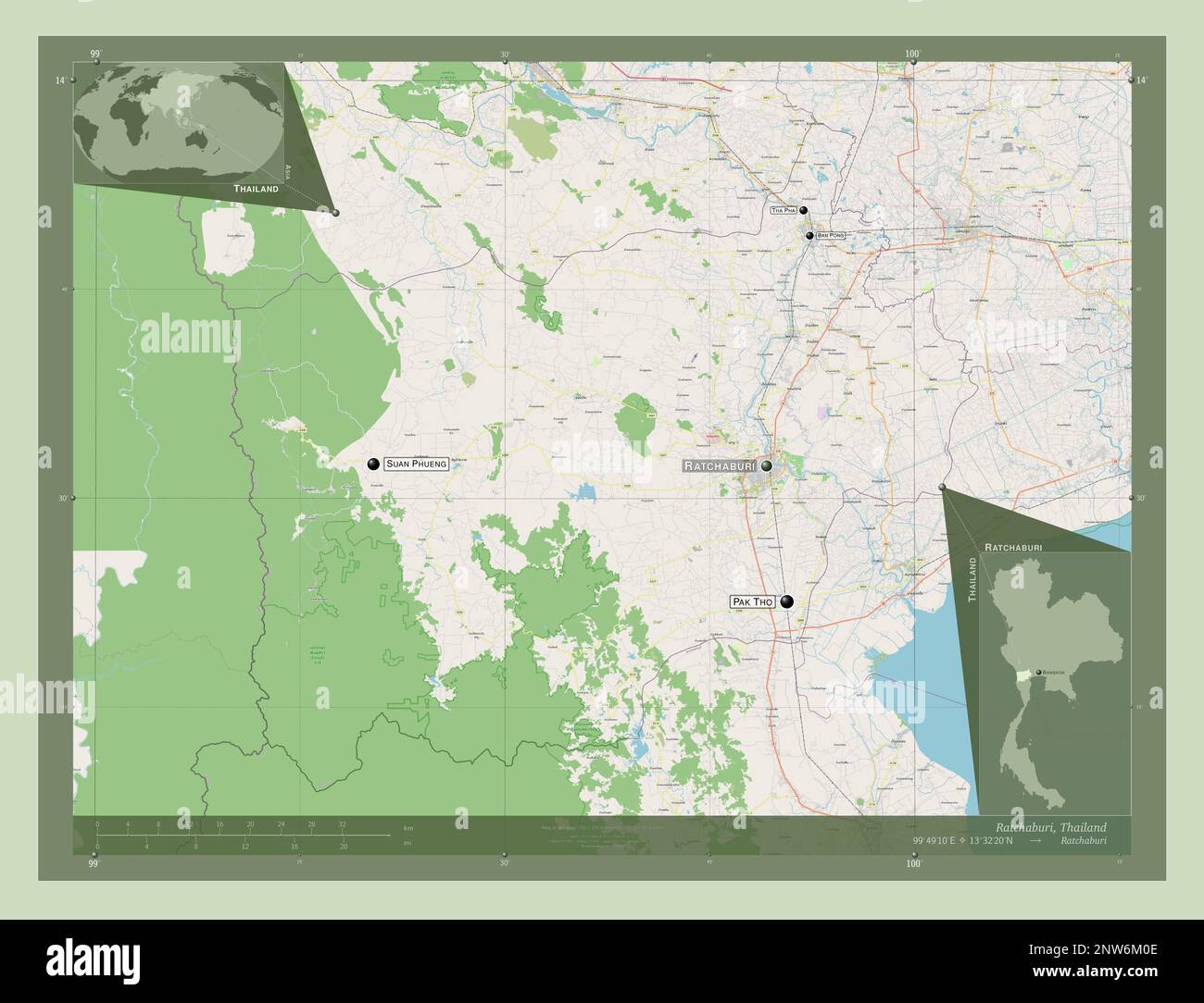 Ratchaburi, province of Thailand. Open Street Map. Locations and names ...