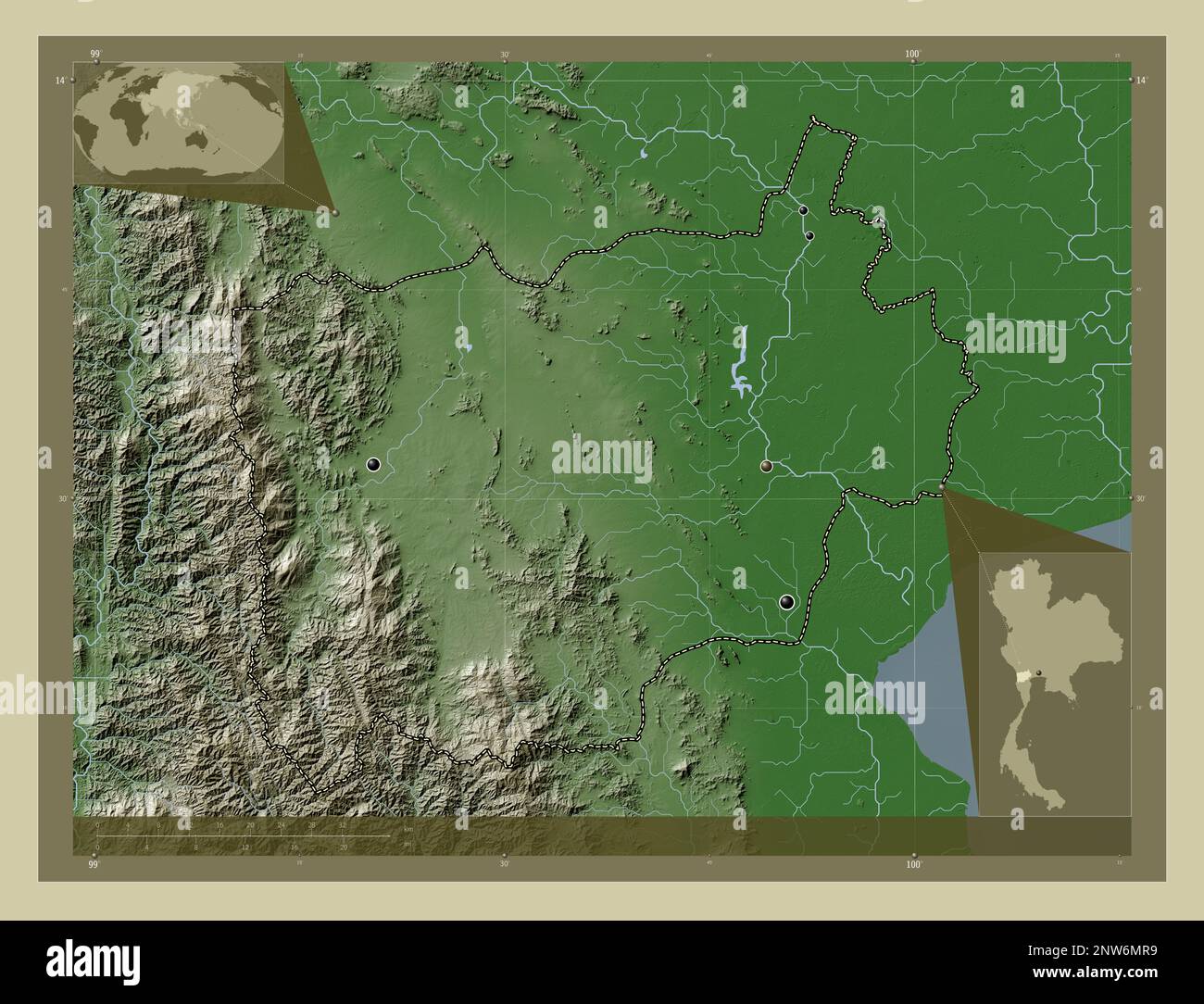 Ratchaburi, province of Thailand. Elevation map colored in wiki style ...