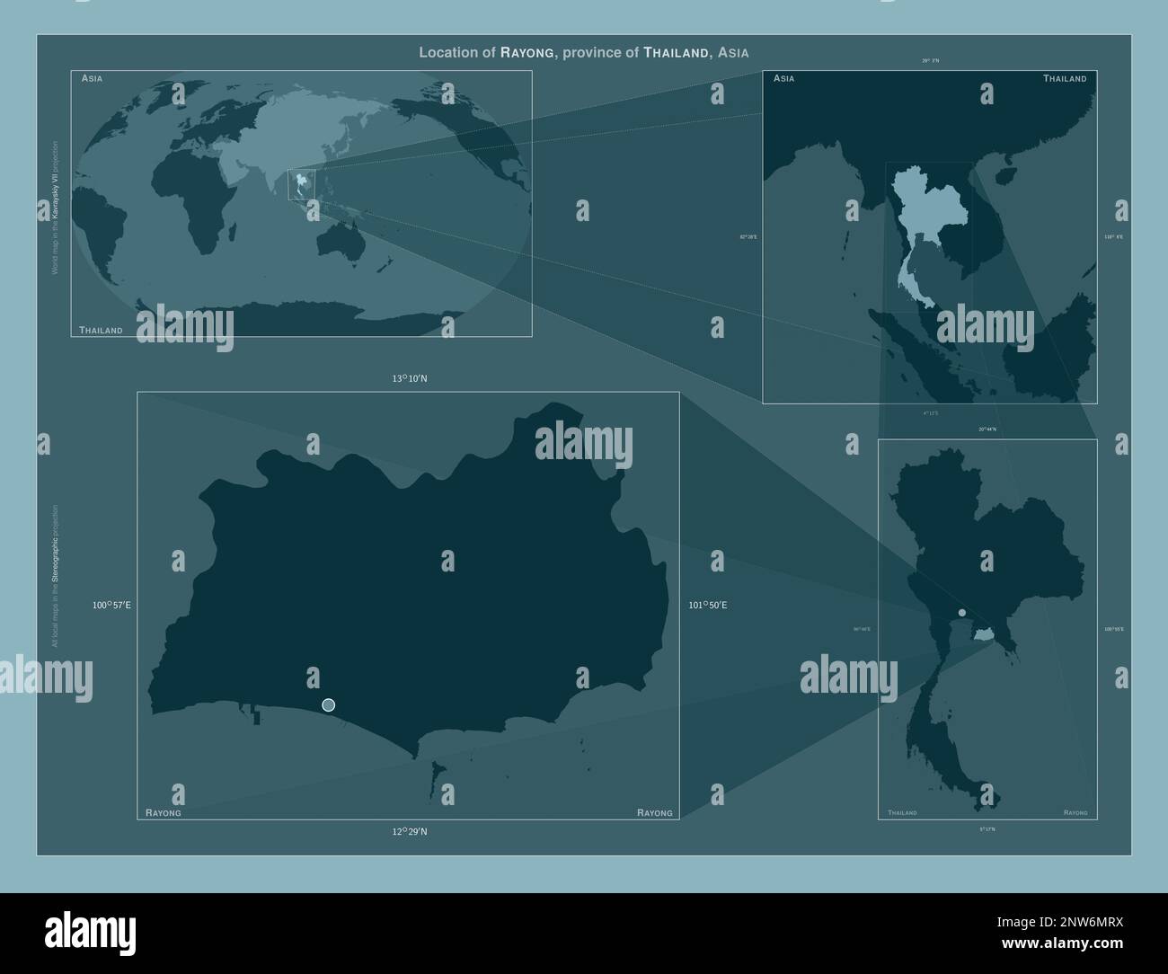 Rayong, province of Thailand. Diagram showing the location of the ...