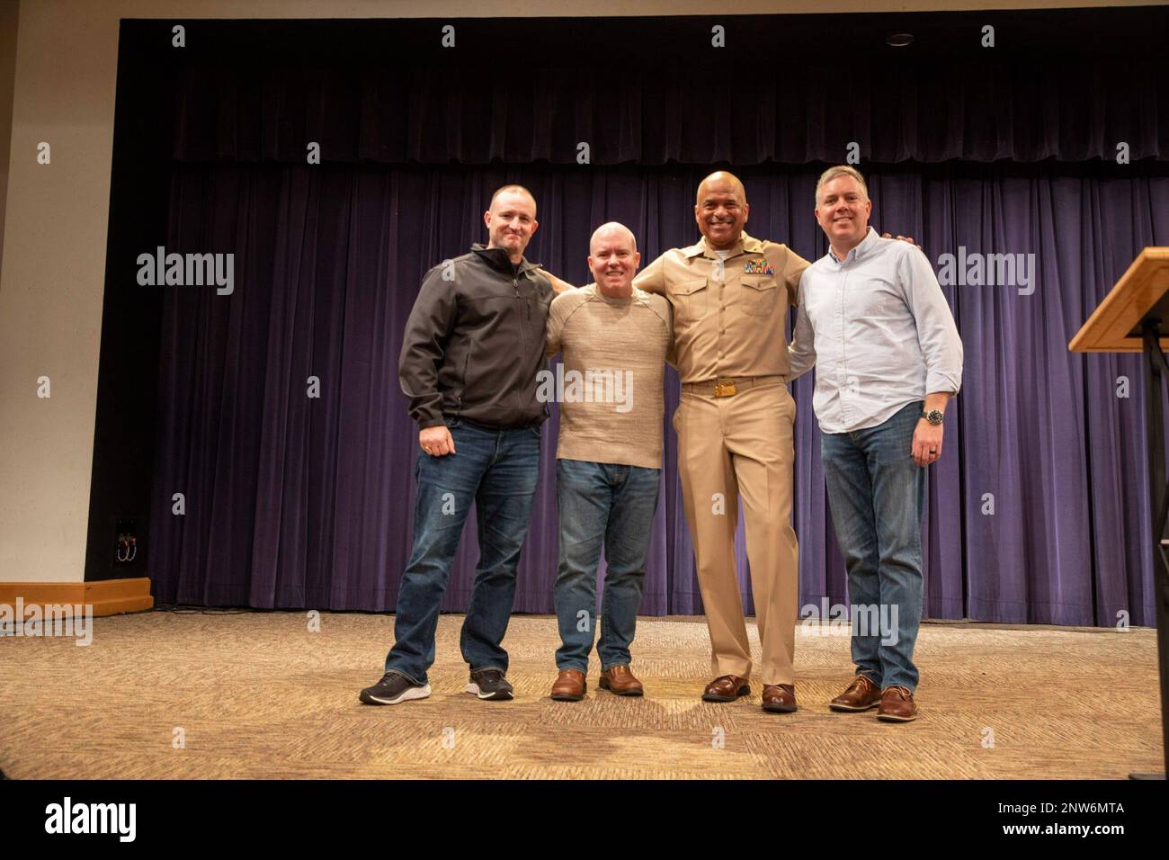Retired U.S. Army Chief Warrant Officer 5 Phillip Brashear gives a presentation to the crew of ...