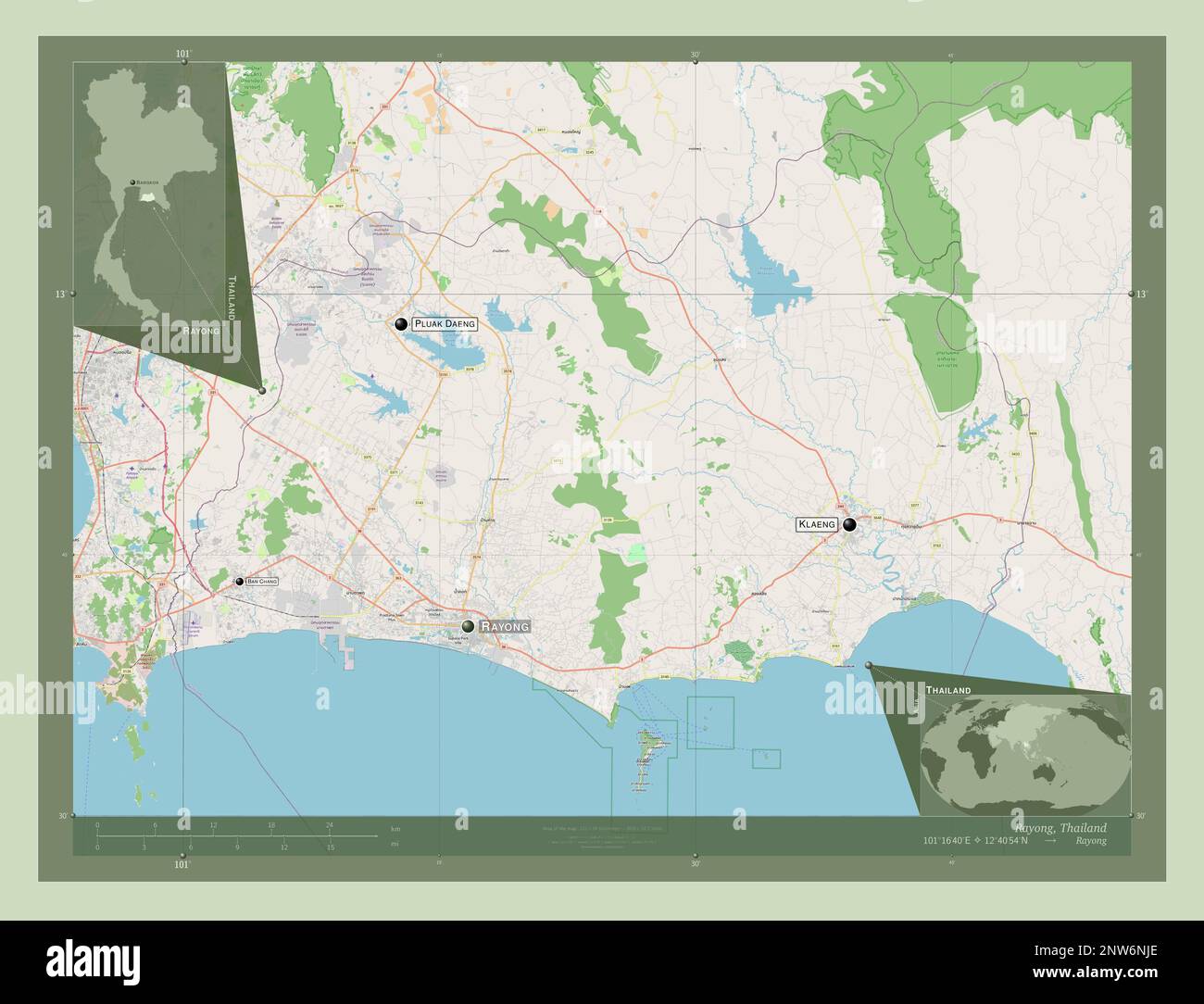 Rayong, province of Thailand. Open Street Map. Locations and names of ...