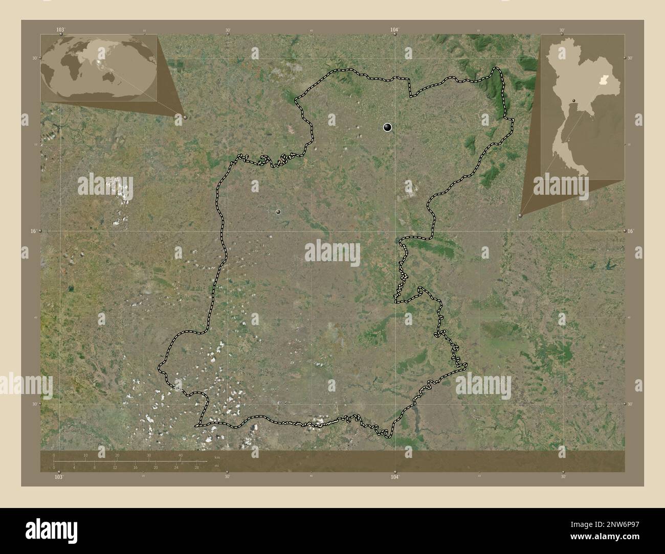Roi Et, province of Thailand. High resolution satellite map. Locations ...