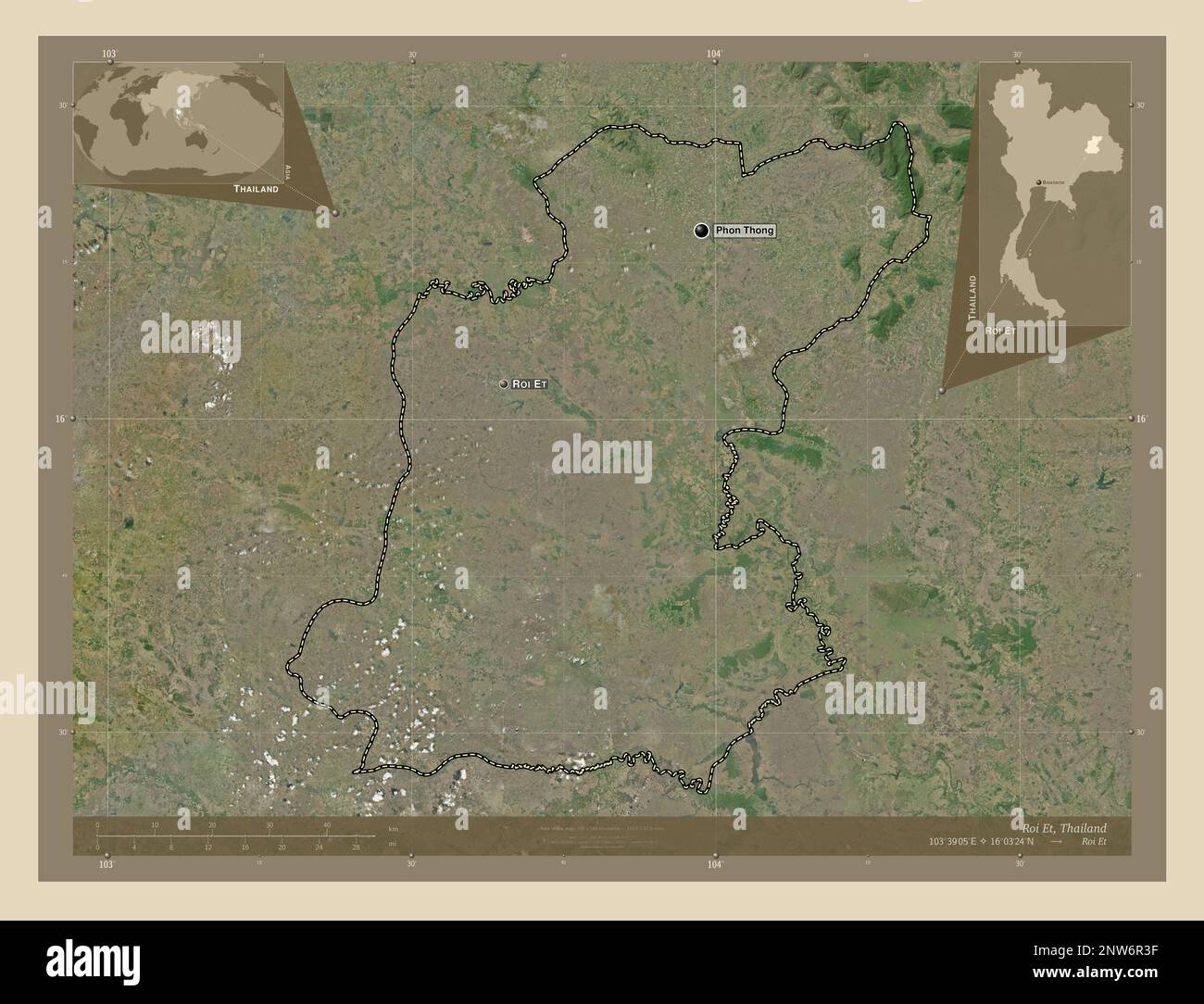 Roi Et, province of Thailand. High resolution satellite map. Locations ...