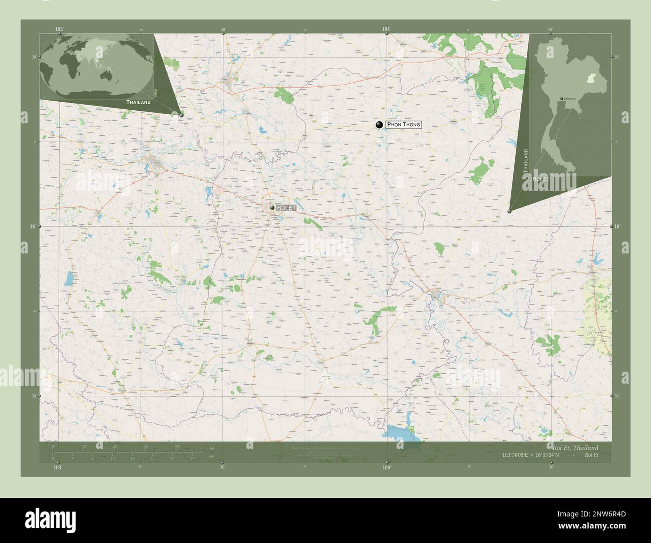 Roi Et, province of Thailand. Open Street Map. Locations and names of ...