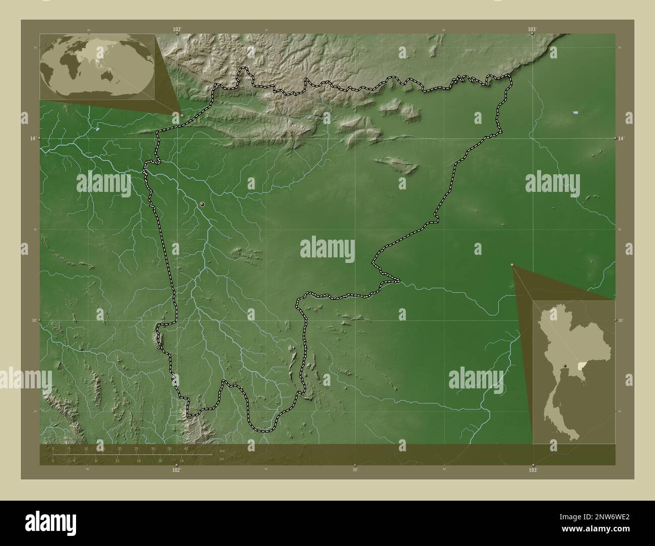 Sa Kaeo, province of Thailand. Elevation map colored in wiki style with ...