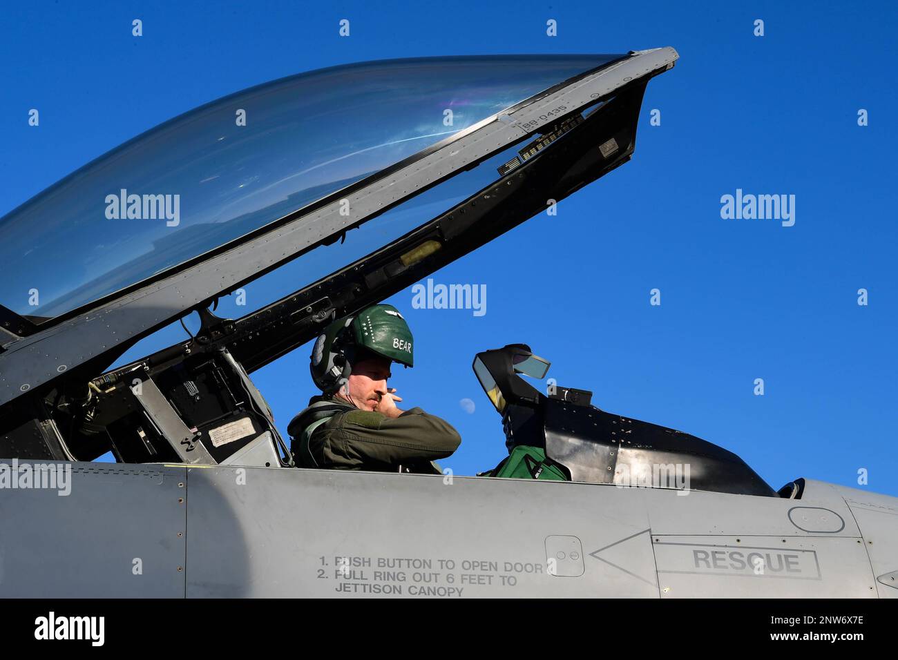 U.S. Air Force Captain Kevin “Bear” Romey, 555th Fighter Squadron F-16 ...
