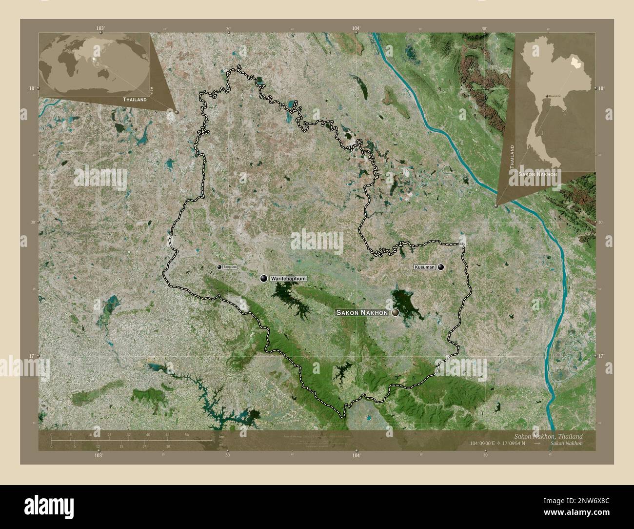 Sakon Nakhon, province of Thailand. High resolution satellite map ...