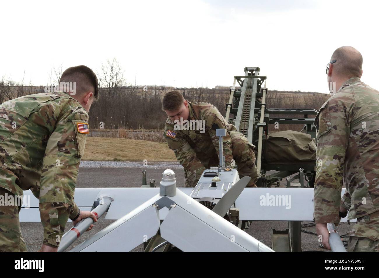 U.S. Soldiers with the 28th Infantry Division prepare an RQ-7 Shadow ...