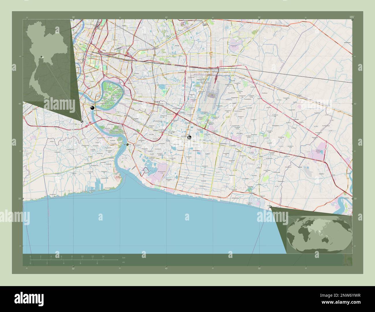 Samut Prakan, province of Thailand. Open Street Map. Locations of major ...