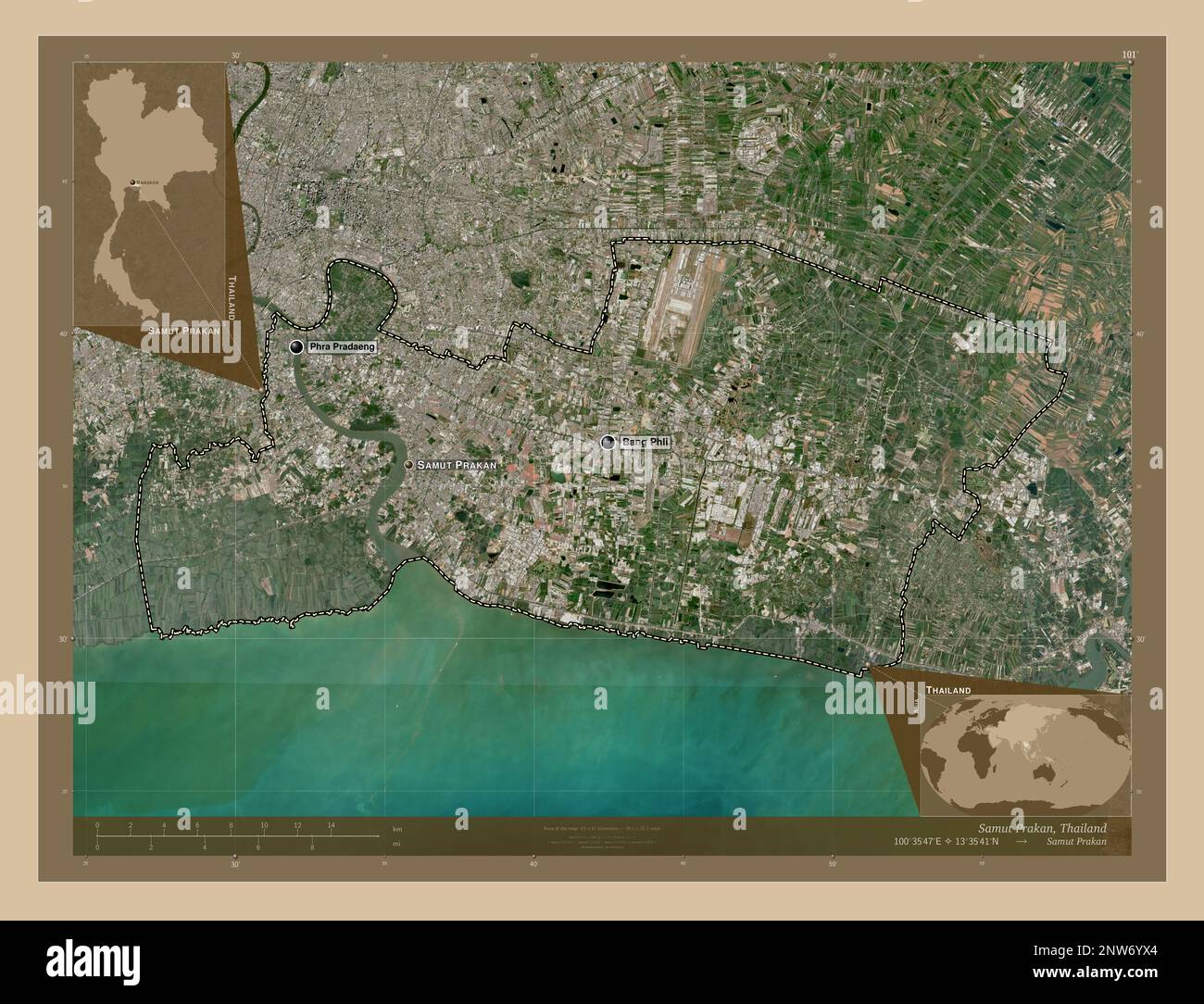 Samut Prakan, province of Thailand. Low resolution satellite map ...