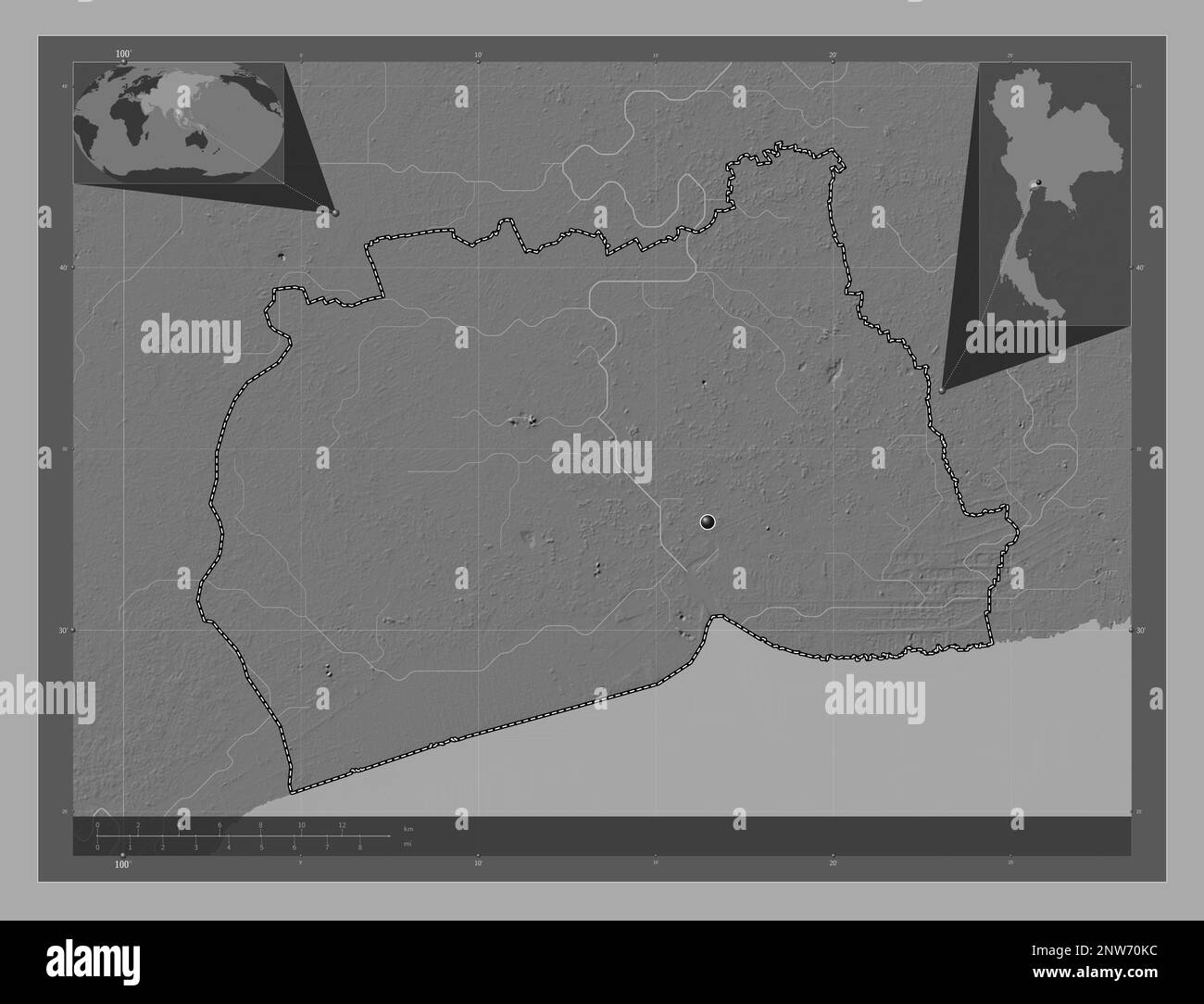 Samut Sakhon, province of Thailand. Bilevel elevation map with lakes ...