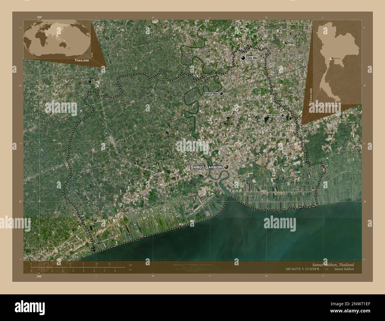 Samut Sakhon, province of Thailand. Low resolution satellite map ...