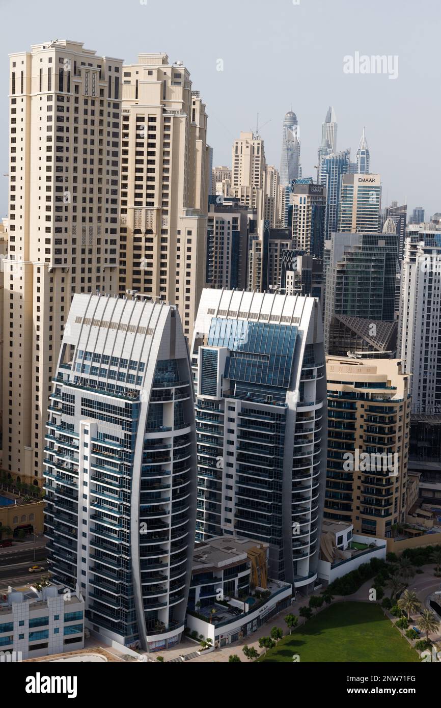 View on Dubai Marina skyscrapers and the most luxury superyacht marina ...
