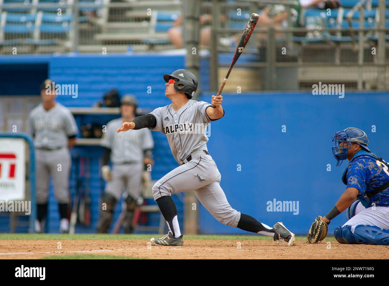 Cal Poly San Luis Obispo Mustangs Bradlee Beesley (5) follows through ...