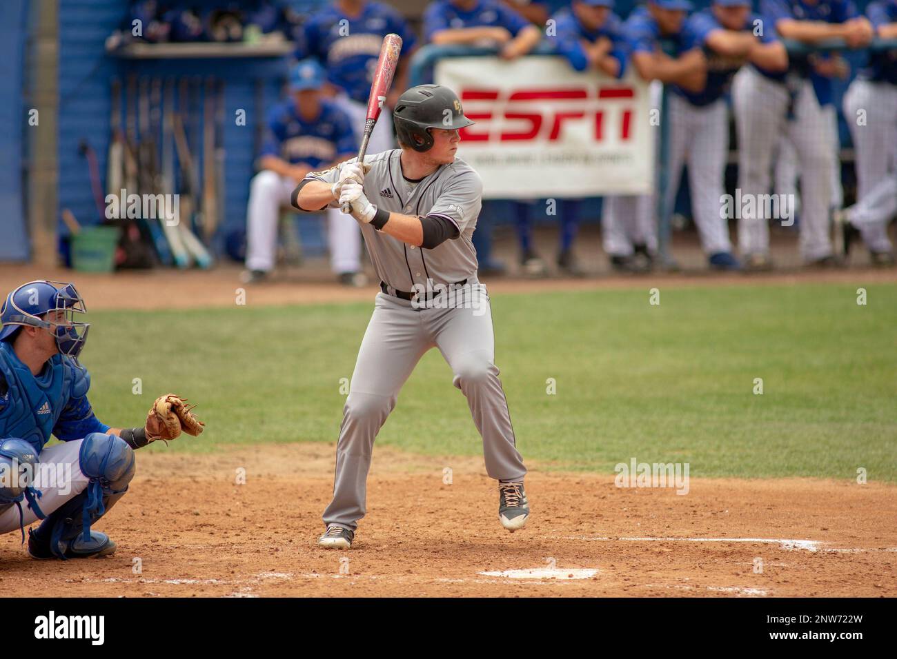 Cal Poly San Luis Obispo Mustangs Myles Emmerson (28) at bat against ...